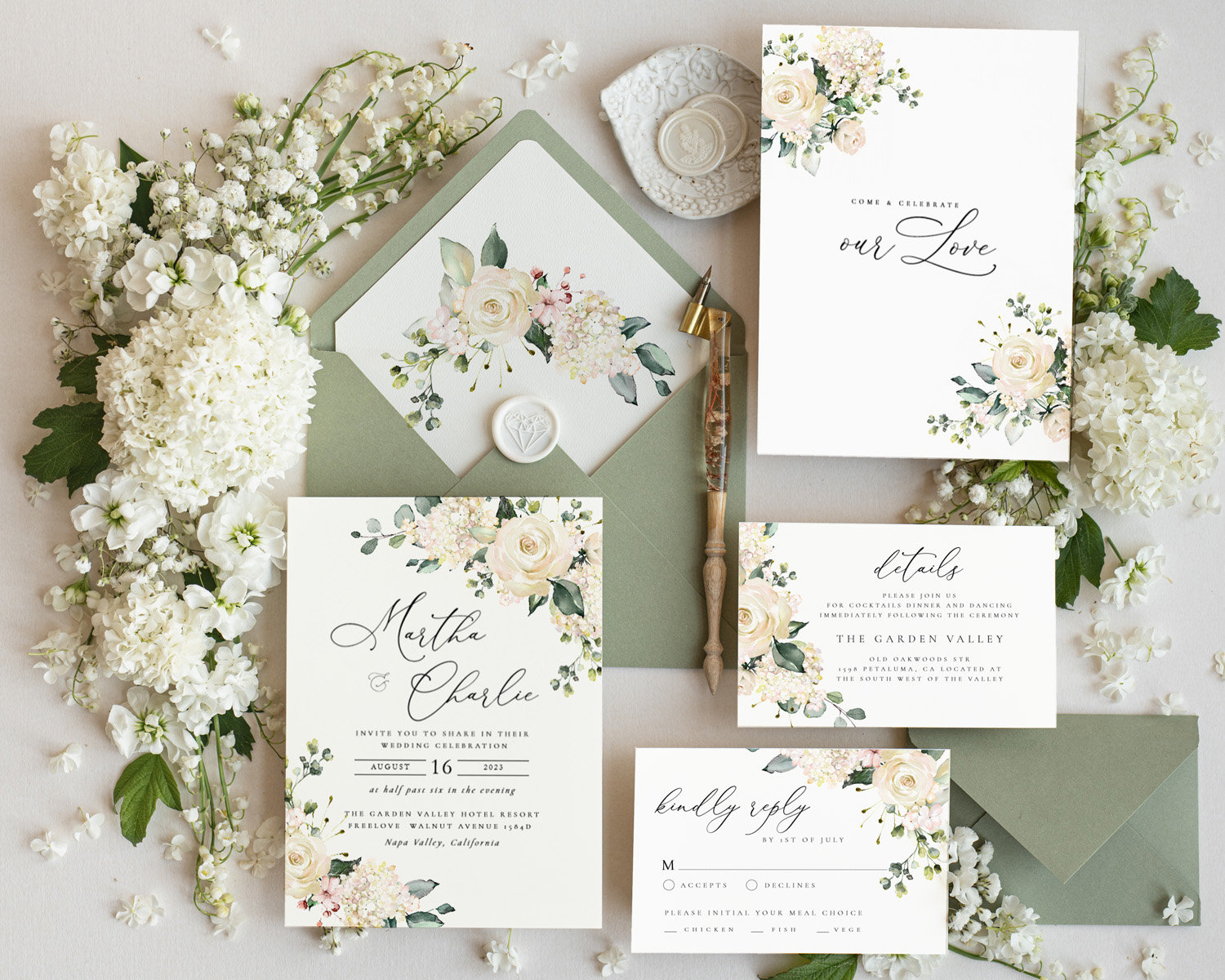 Floral Wedding Invitations Set Template Instant Download - Etsy