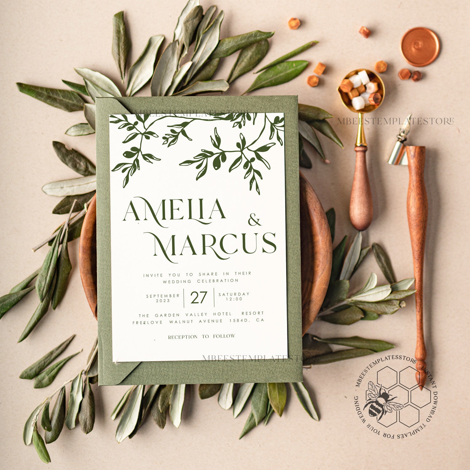 Olive Wedding Invitation Template Instant Download, Tuscany Wedding ...