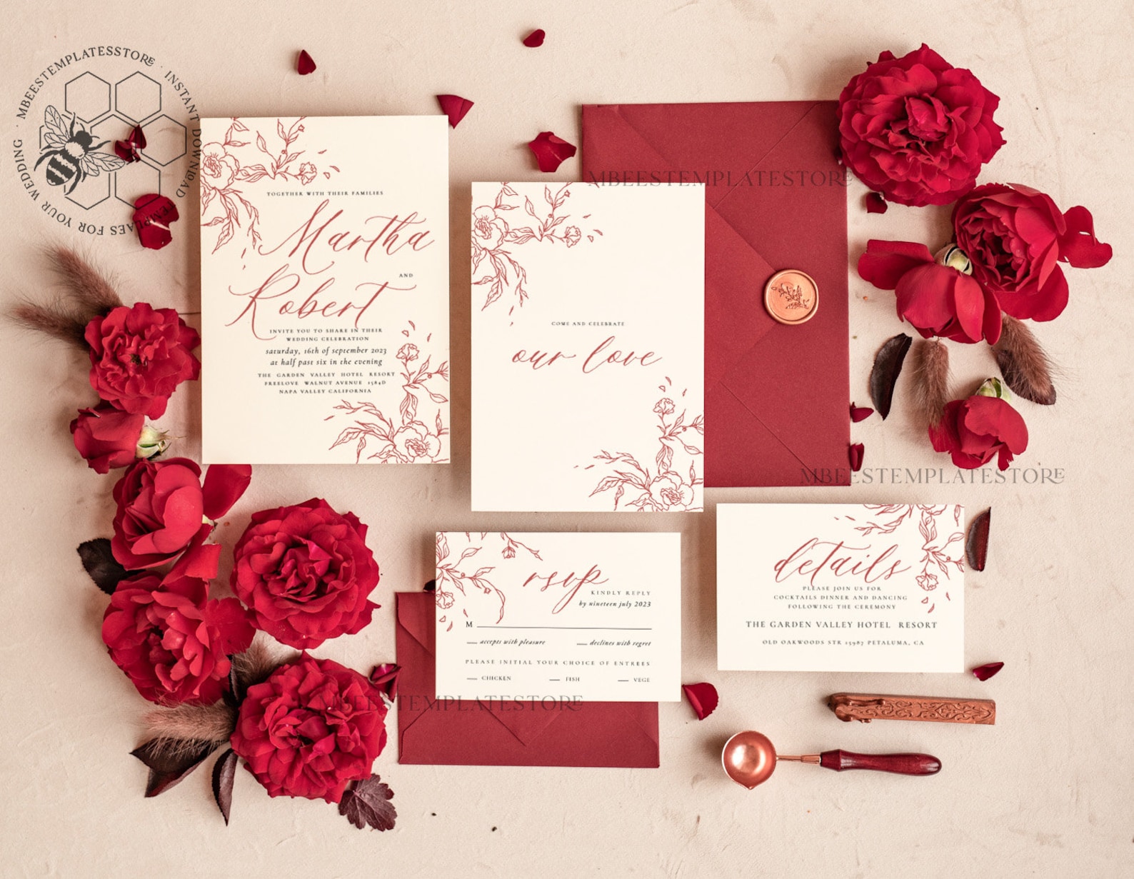 Maroon Fall Wedding Invitation Template Instant Download Boho - Etsy