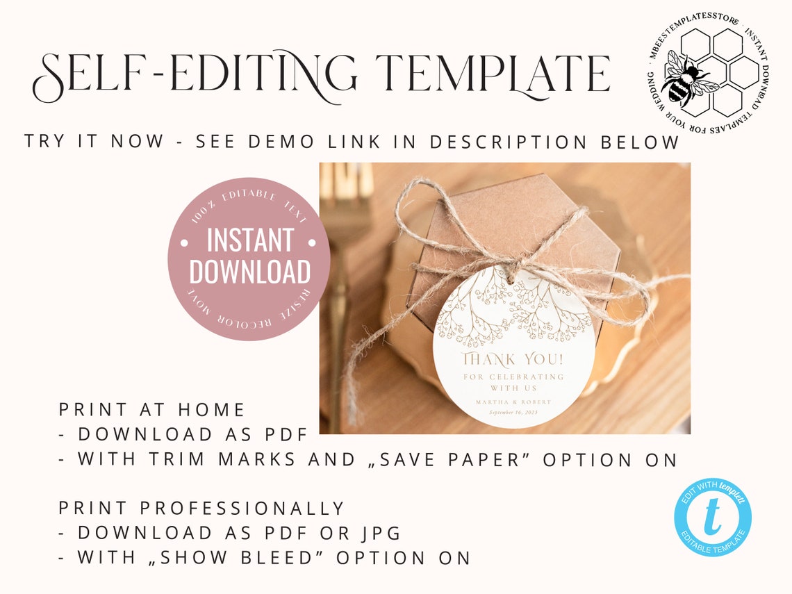 Rustic Round Favor Tag Template, Round Favor Tag Template, Editable ...