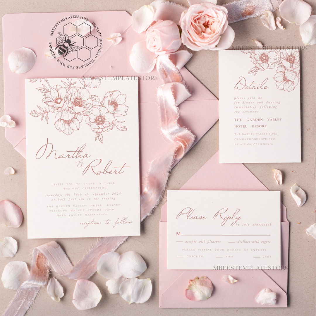 Minimalist Blush Wedding Invitation Template Instant Download Printable ...