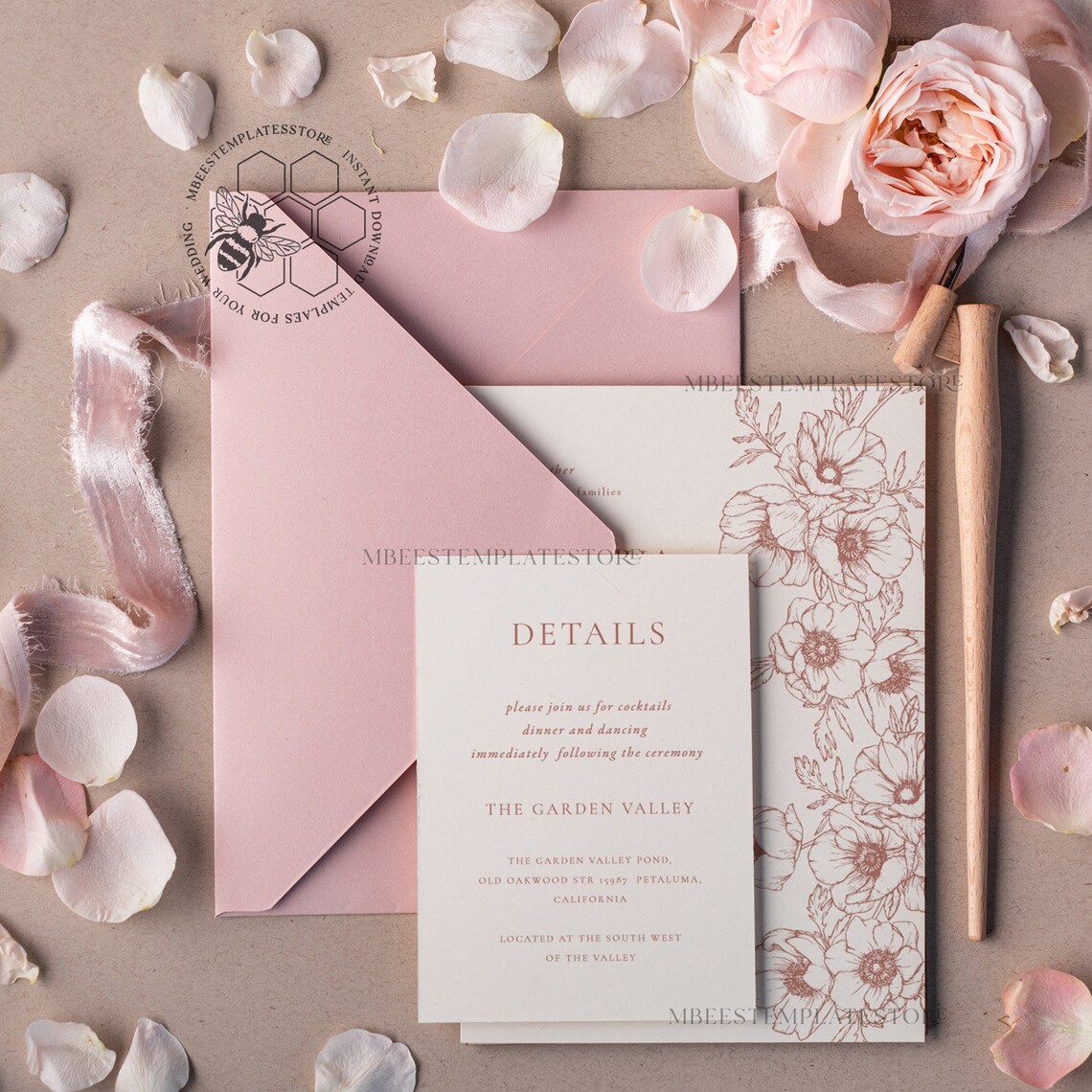 Elegant Blush Wedding Invitation Template Instant Download - Etsy