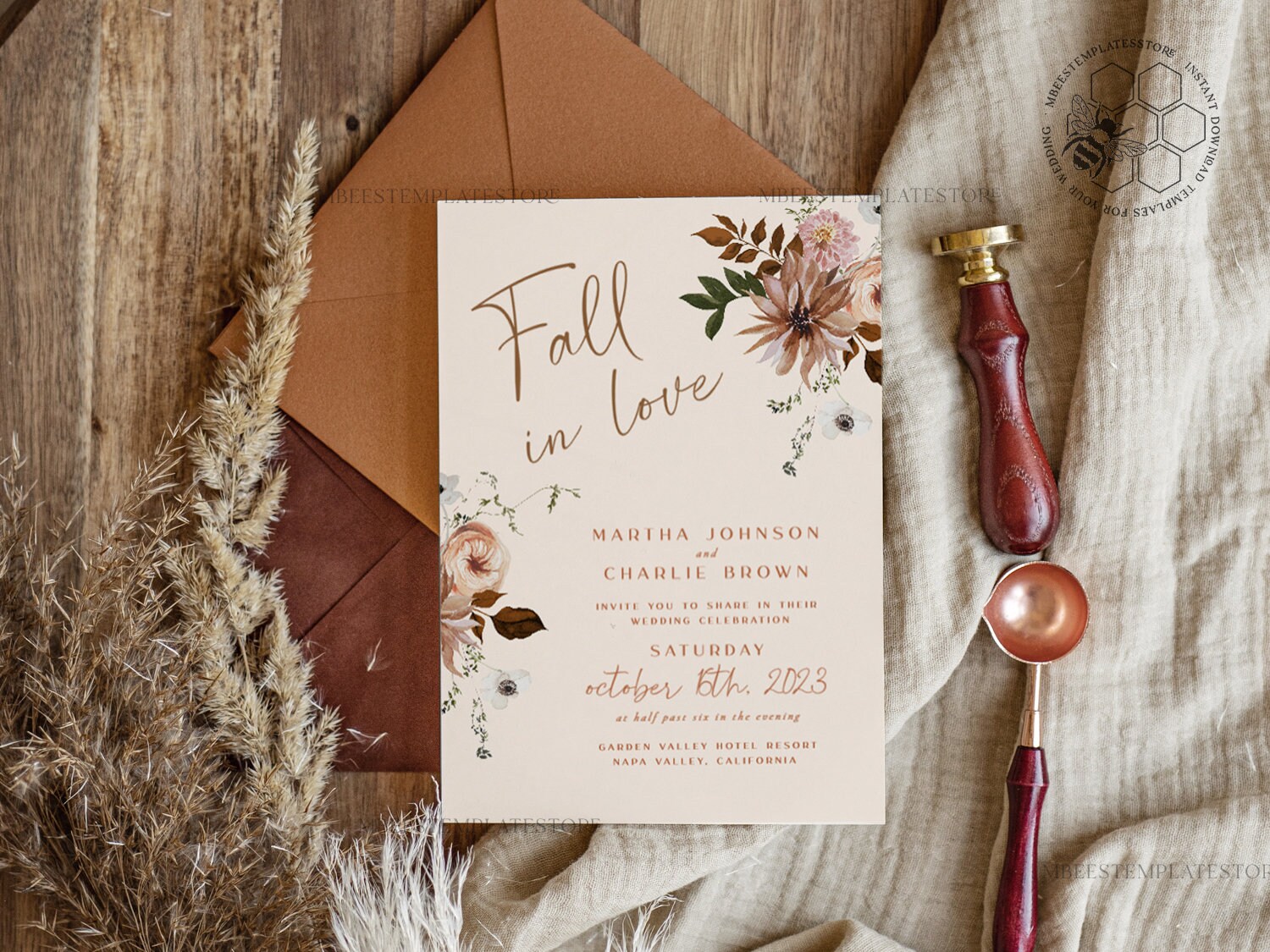 Boho Fall Wedding Invitations Set Template Instant Download - Etsy