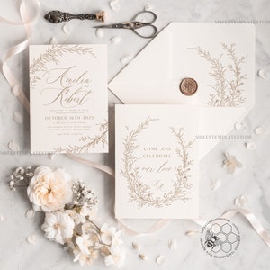 Fine Art Beige Wedding Invitations Evite Set Template, Instant Download ...