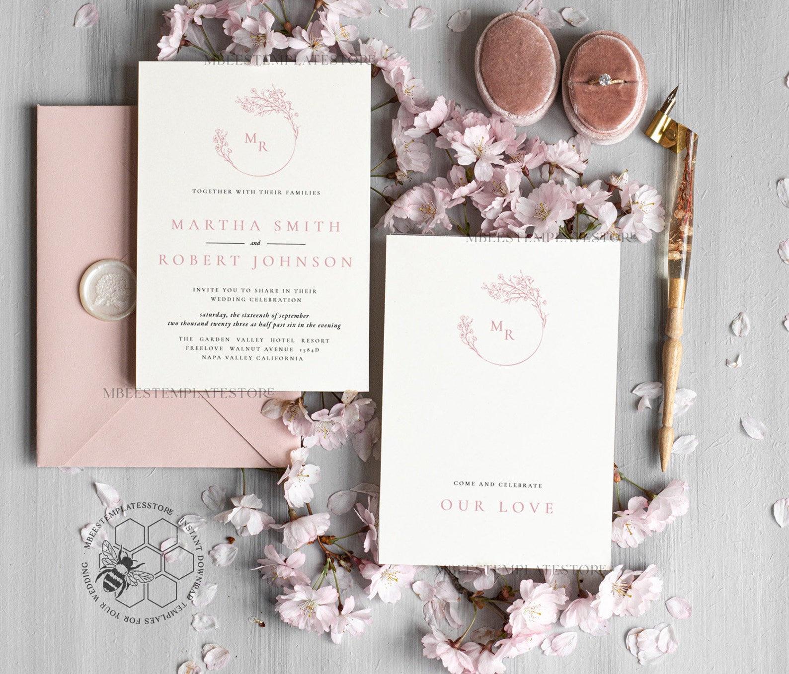 Elegant Blush Wedding Invitation Template, Instant Download Printable ...