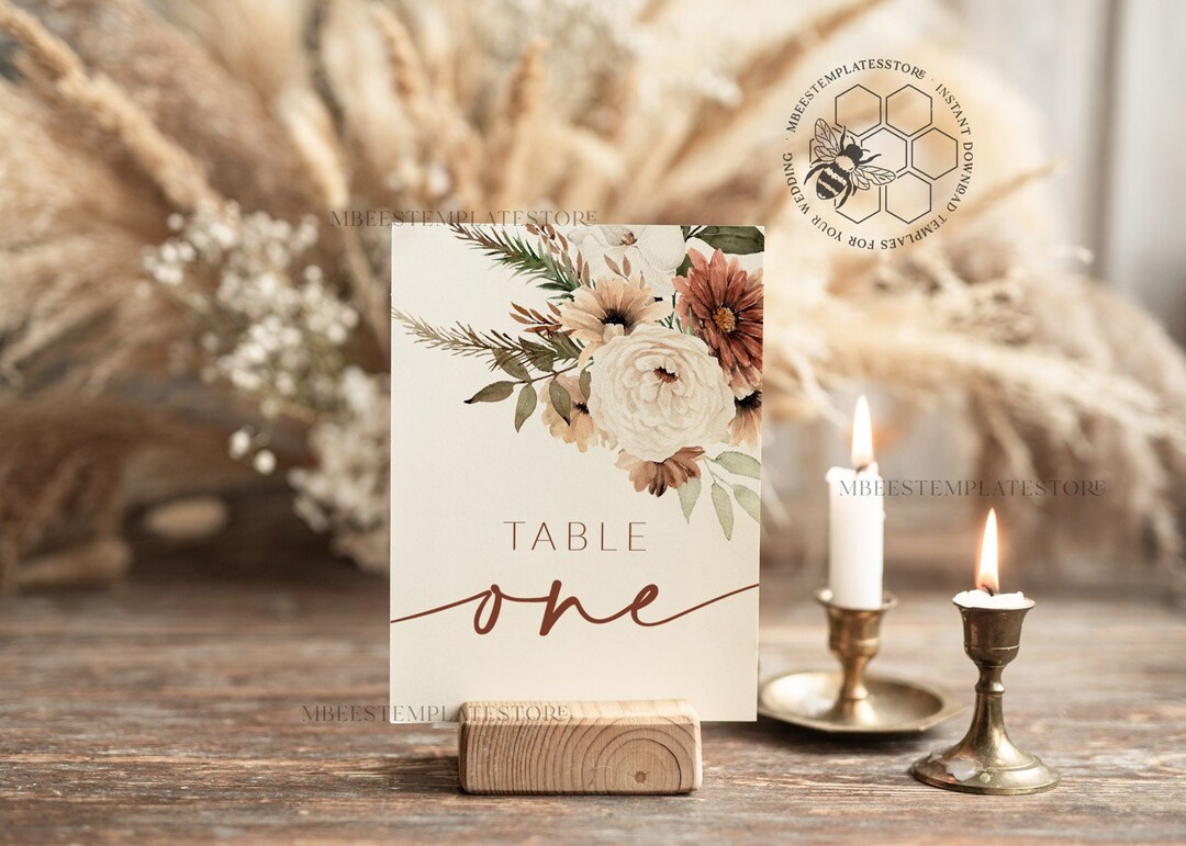 Boho Table Number Template, Rustic Table Numbers Editable, Instant ...