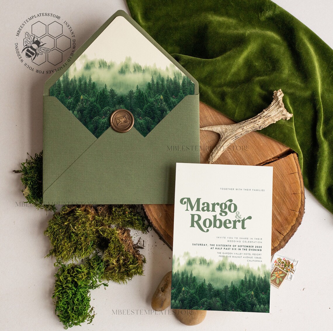 Forest Mountain Wedding Invitation Template, Instant Download Simple ...