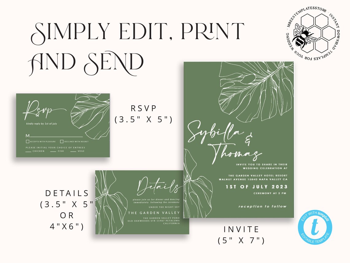 Sage Green Wedding Invitation Template Instant Download - Etsy