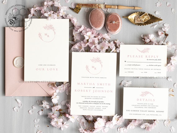 Elegant Blush Wedding Invitation Template Instant Download - Etsy