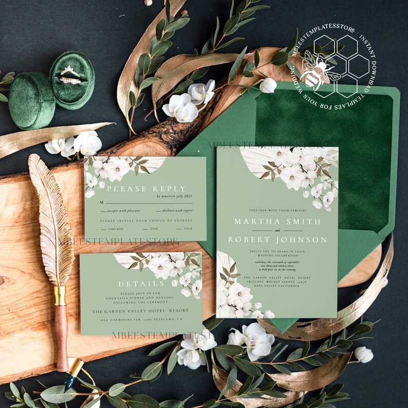 Sage Green Wedding Invitation Template Instant Download - Etsy
