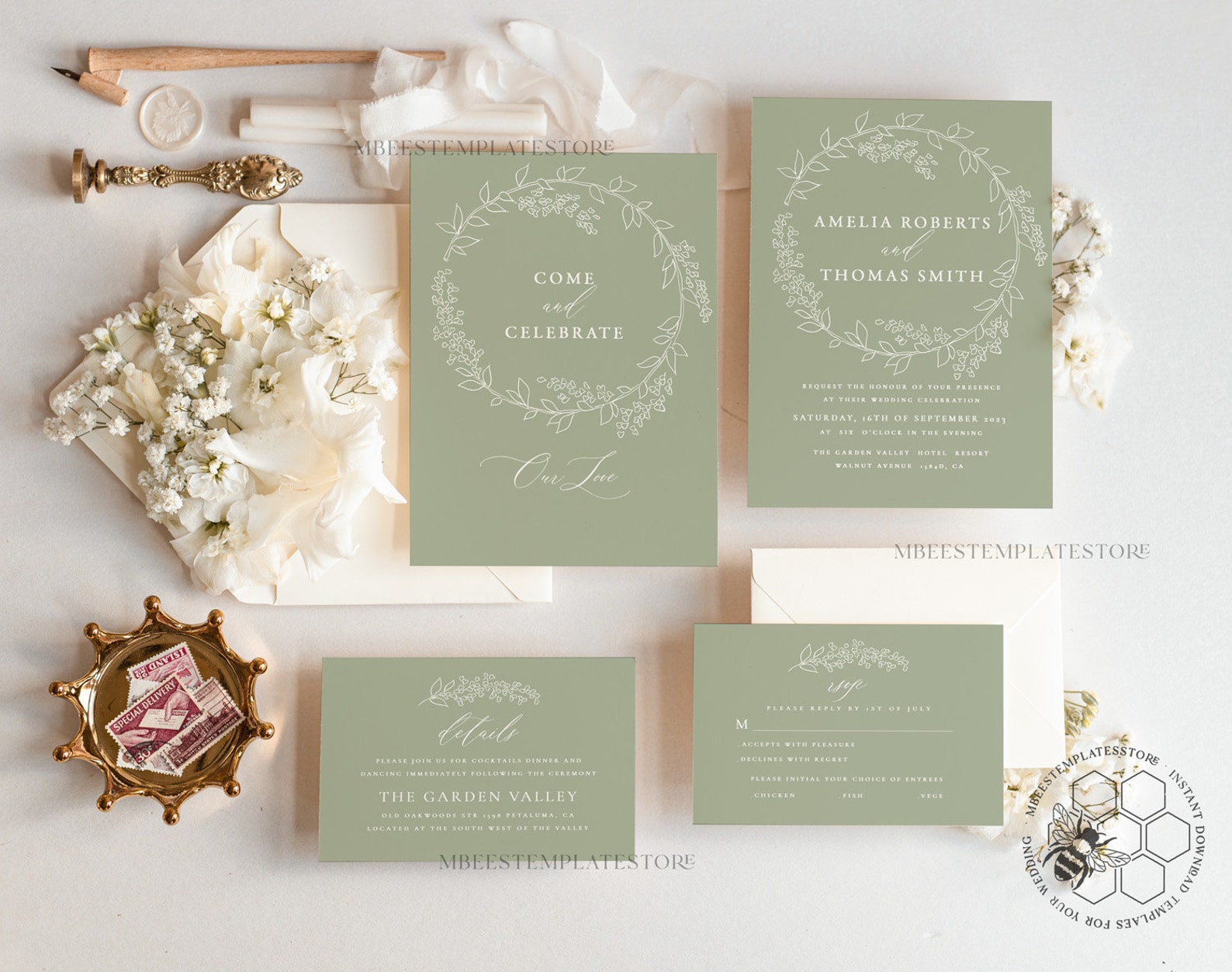 Sage Green Wedding Invitation Template Instant Download - Etsy