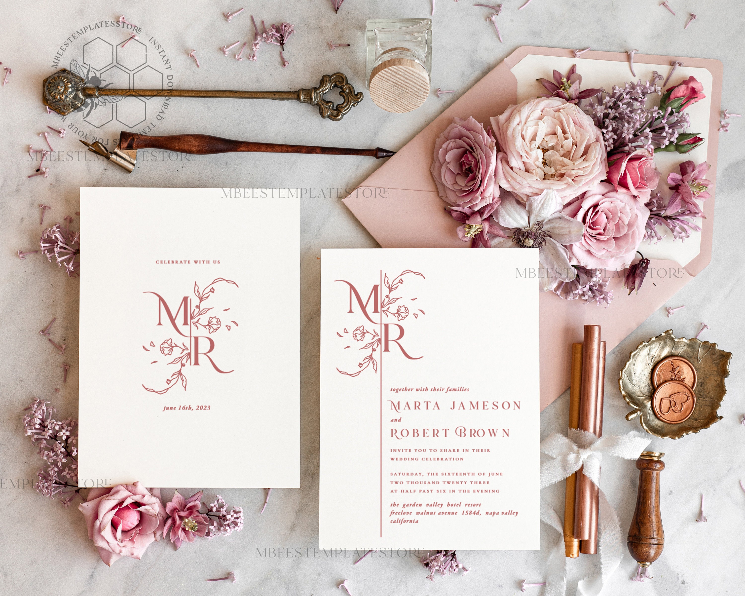 Modern Wedding Invitations Set Template, Instant Download Printable ...