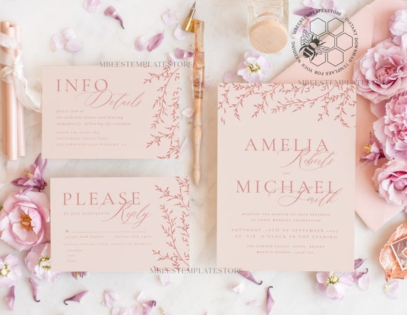 Elegant Blush Wedding Invitation Template Instant Download - Etsy