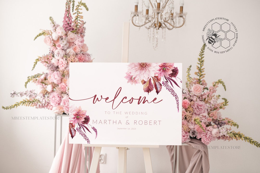 Mauve Fall Boho Wedding Welcome Sign Template, Instant Download Rustic ...
