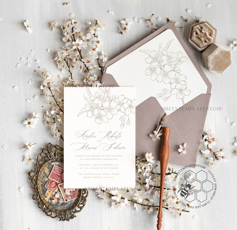 Modern Beige Wedding Invitation Template, Elegant Instant Download ...