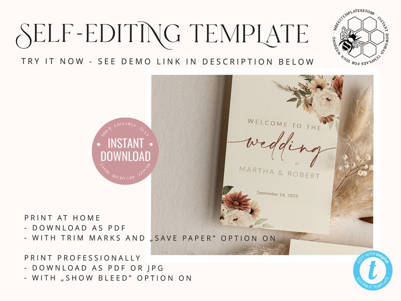 Boho Wedding Program Template Minimalist Order of Service - Etsy