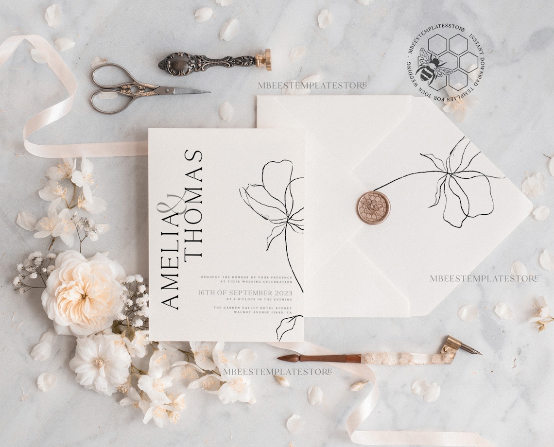 Fine Art Wedding Invitation Template Instant Download Boho - Etsy