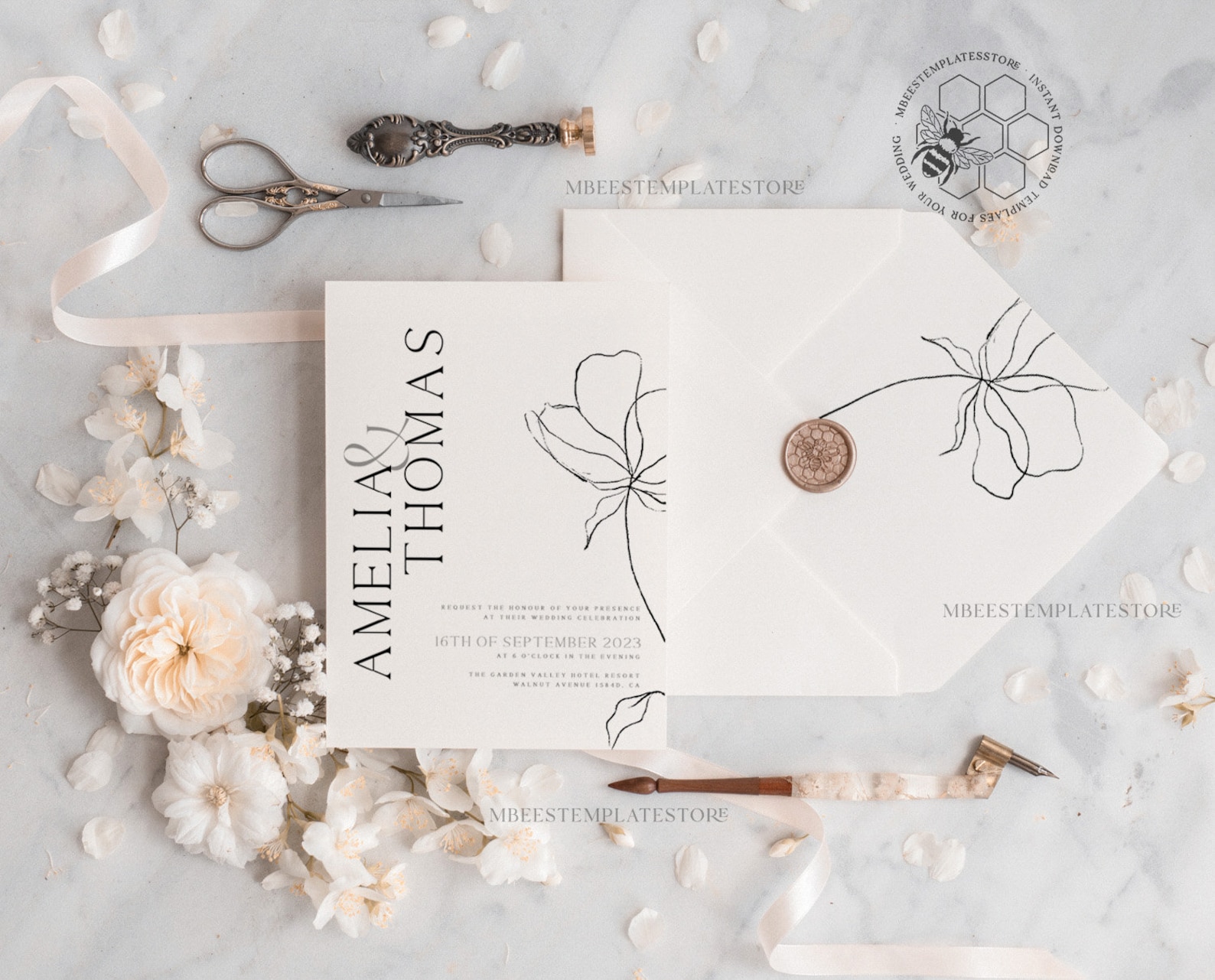 Fine Art Wedding Invitation Template, Instant Download Boho Wedding ...