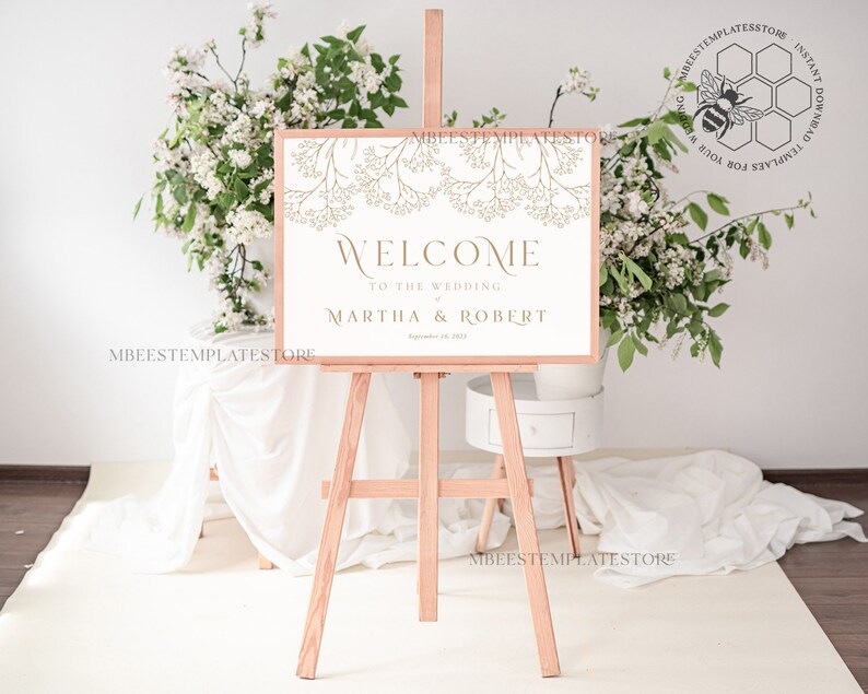 Boho Wedding Welcome Sign Template Instant Download Greenery - Etsy