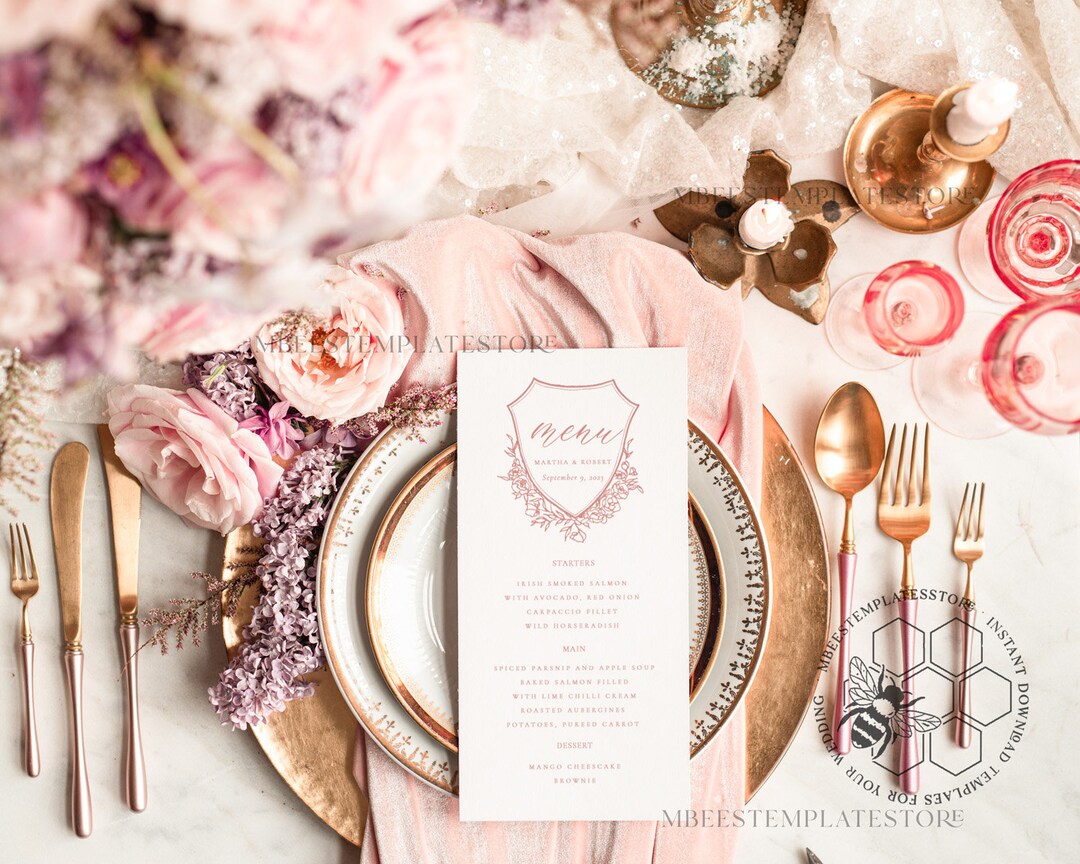 Romantic Wedding Menu Template, Dinner Menus Editable, Instant Download ...