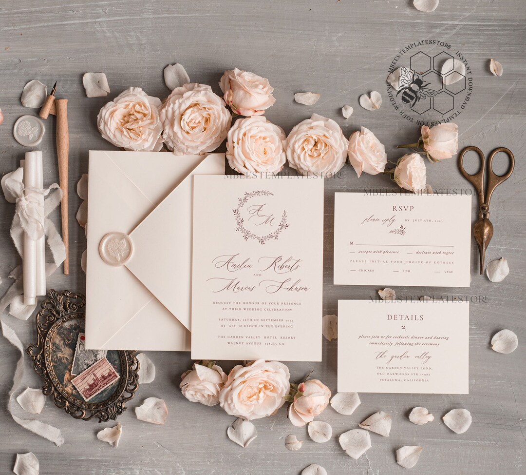 Elegant Wedding Invitation Template, Simple Instant Download Printable ...