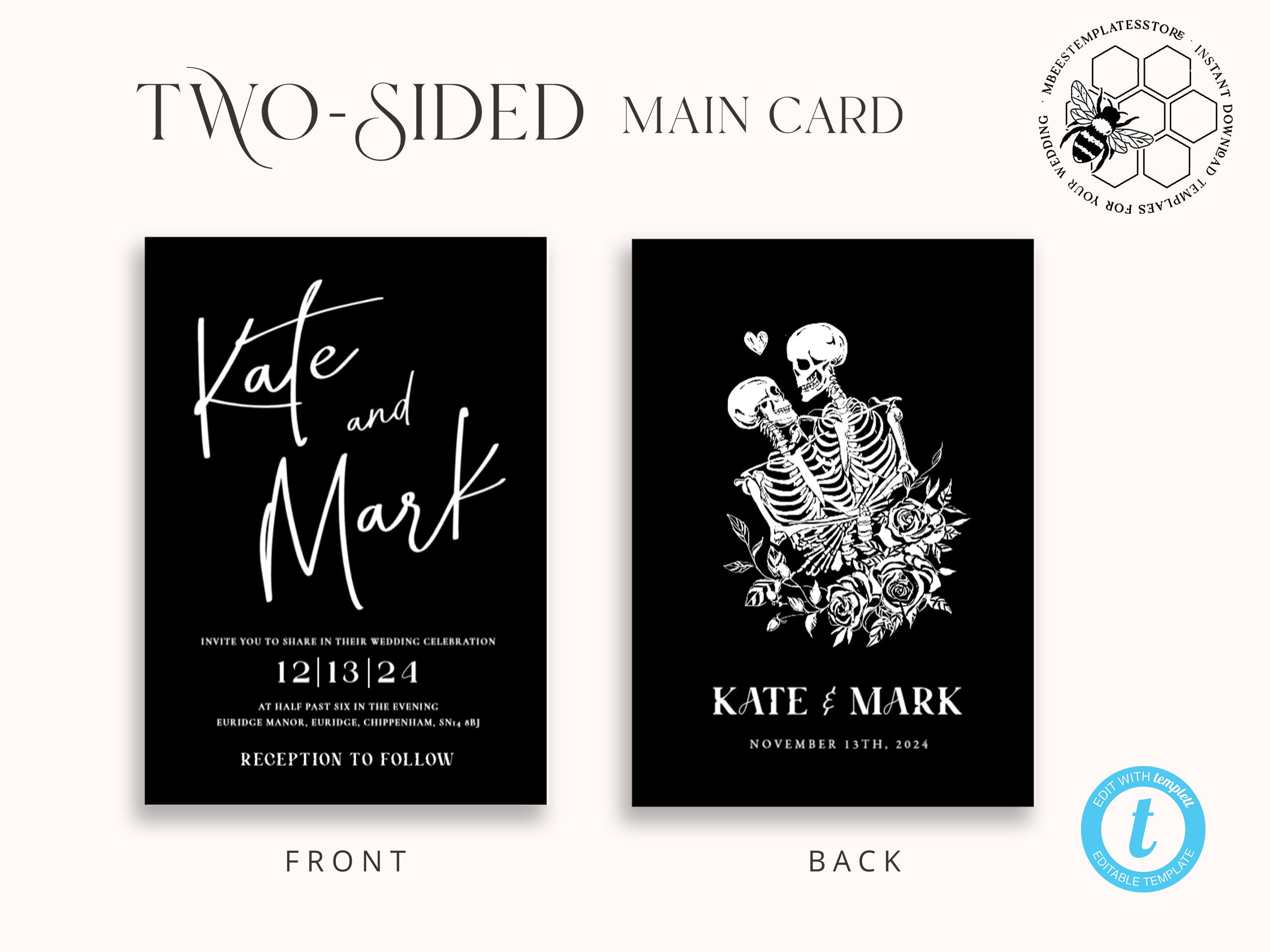 Black Wedding Invitation Template, Instant Download Tarot Wedding ...
