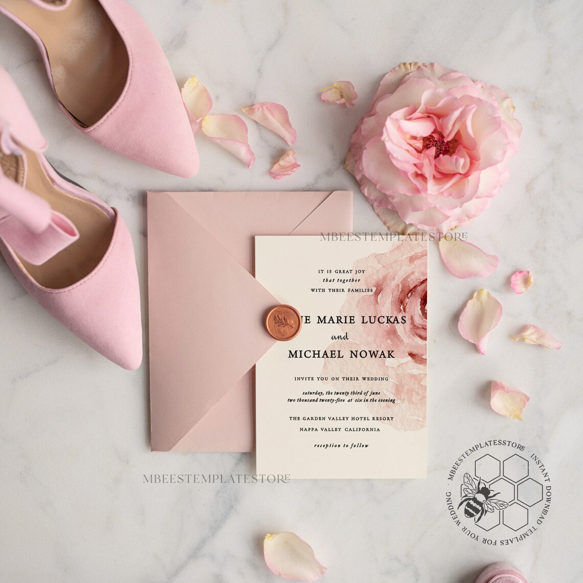 Elegant Blush Wedding Invitation Template Instant Download | Etsy