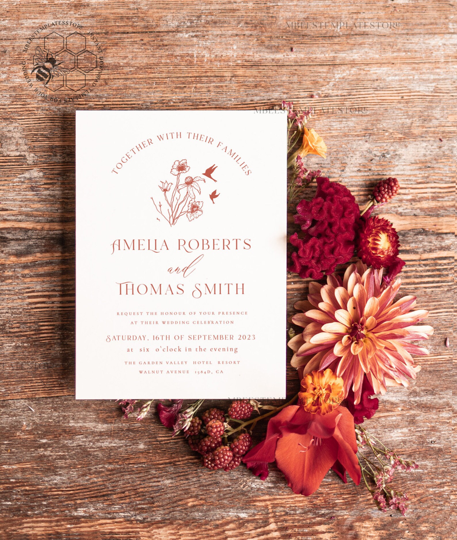 Boho Fall Wedding Invitations Set Template Instant Download - Etsy
