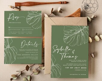 Sage Green Wedding Invitation Template, Instant Download Greenery ...