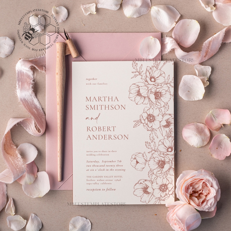 Elegant Blush Wedding Invitation Template Instant Download - Etsy