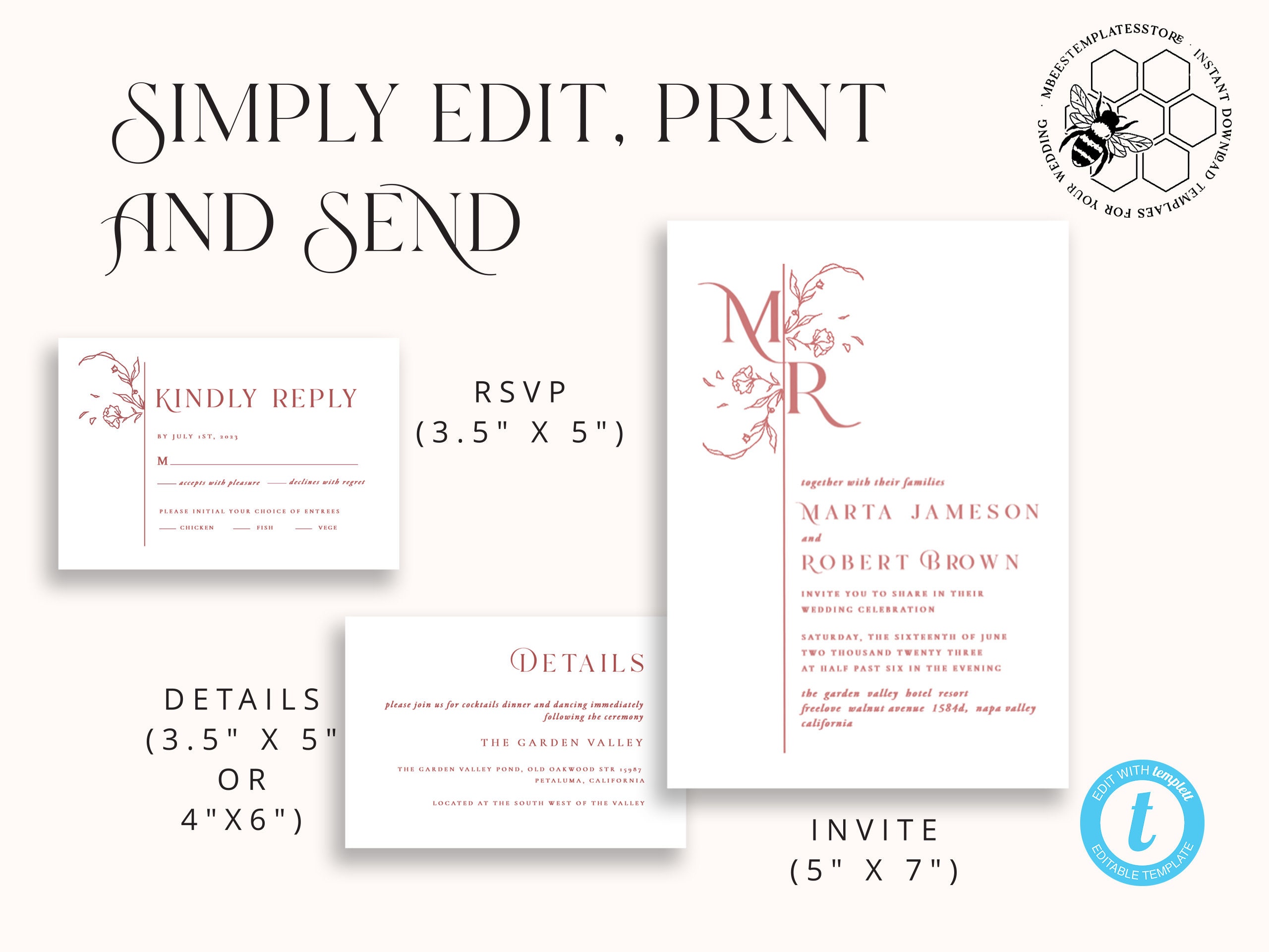 Modern Wedding Invitations Set Template Instant Download - Etsy