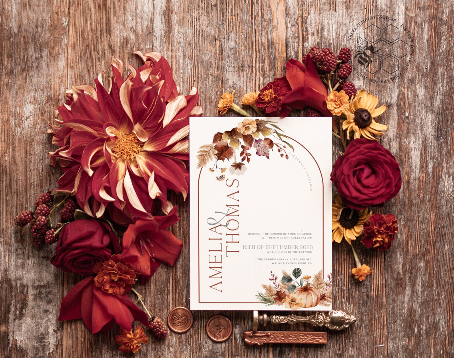 Fall Rustic Wedding Invitations Set Template Instant Download - Etsy