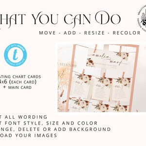 Boho Wedding Seating Chart Cards Template, Printable Seating Chart ...