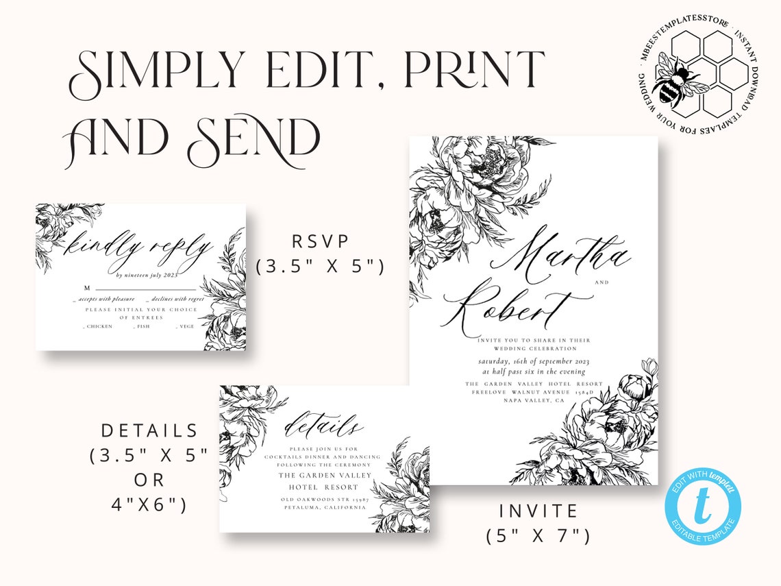 Modern Wedding Invitation Template Instant Download Elegant - Etsy