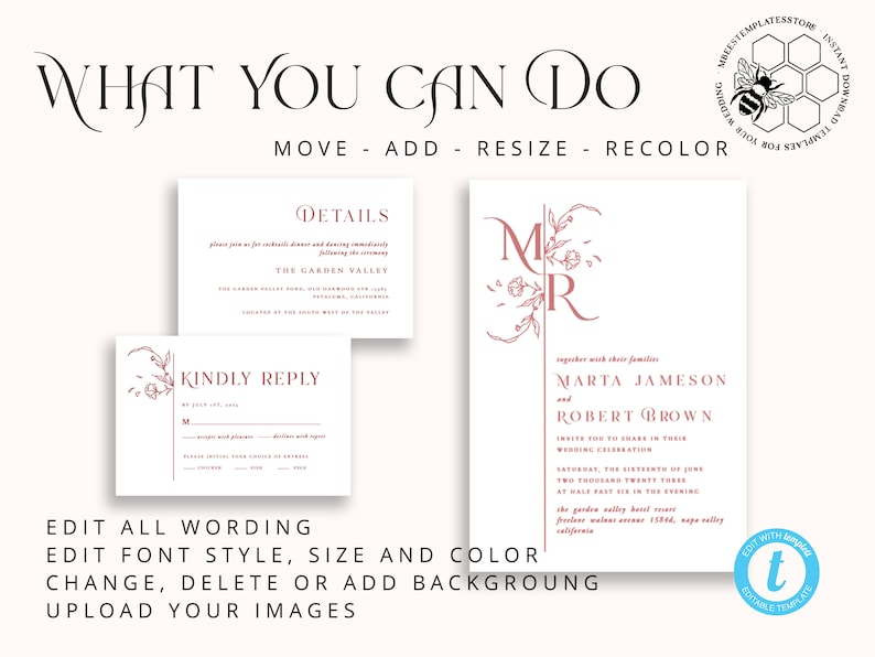 Modern Wedding Invitations Set Template Instant Download - Etsy