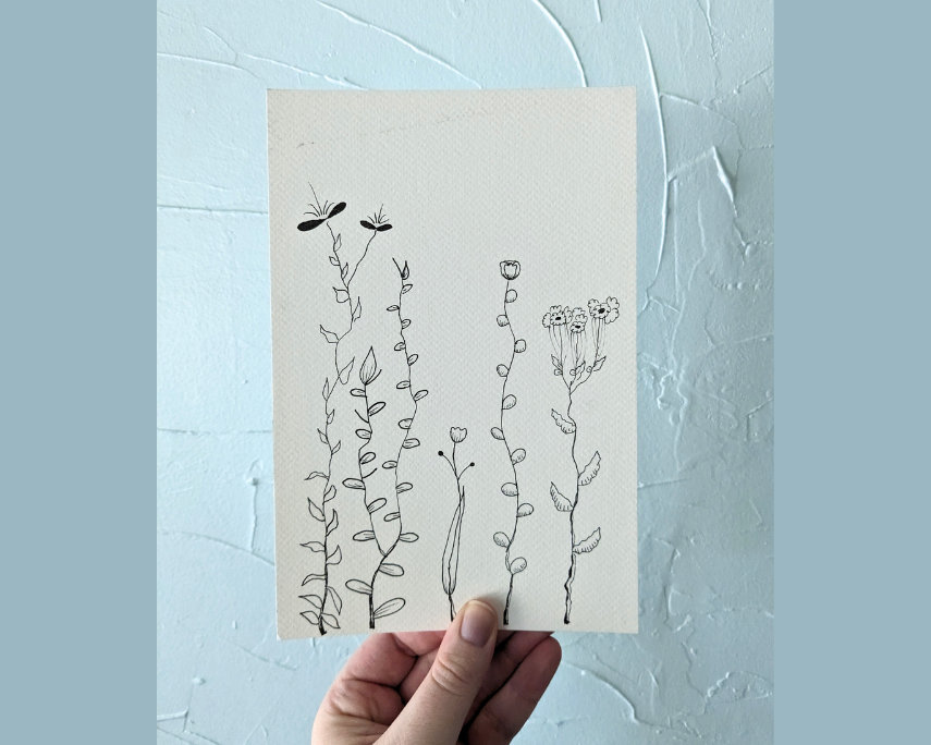 ART PRINT Black and White Ink Botanical Drawing Original Ink Art Simple ...