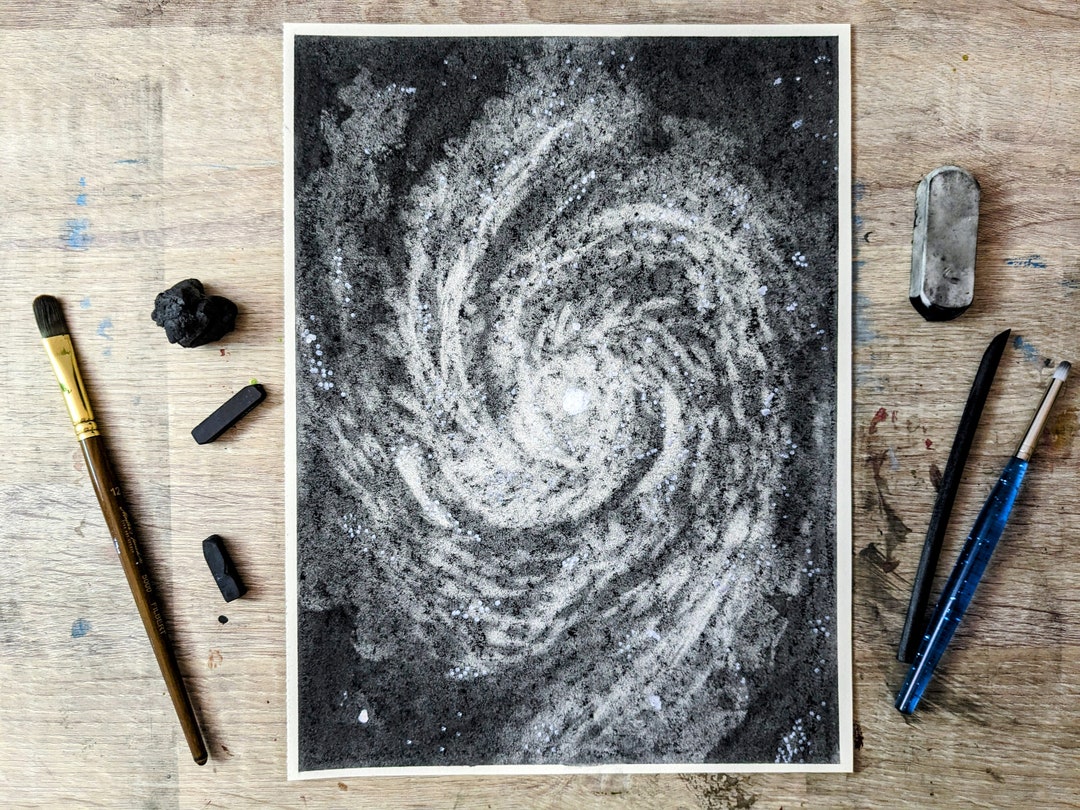 ART PRINT: Galaxy Charcoal Drawing Original Artwork Spiral Galaxy Art ...