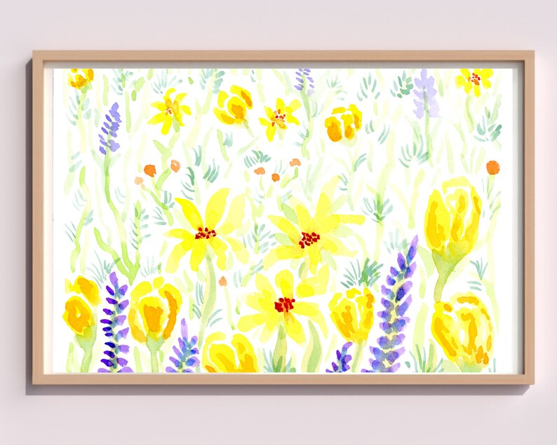 ART PRINT Yellow Flower Field Watercolor Painting Spring - Etsy