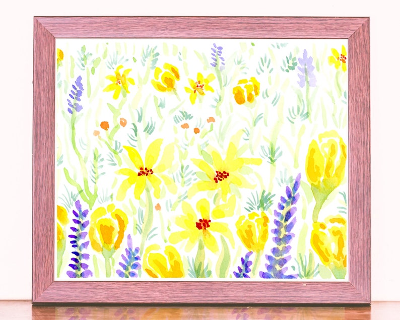 ART PRINT Yellow Flower Field Watercolor Painting Spring - Etsy