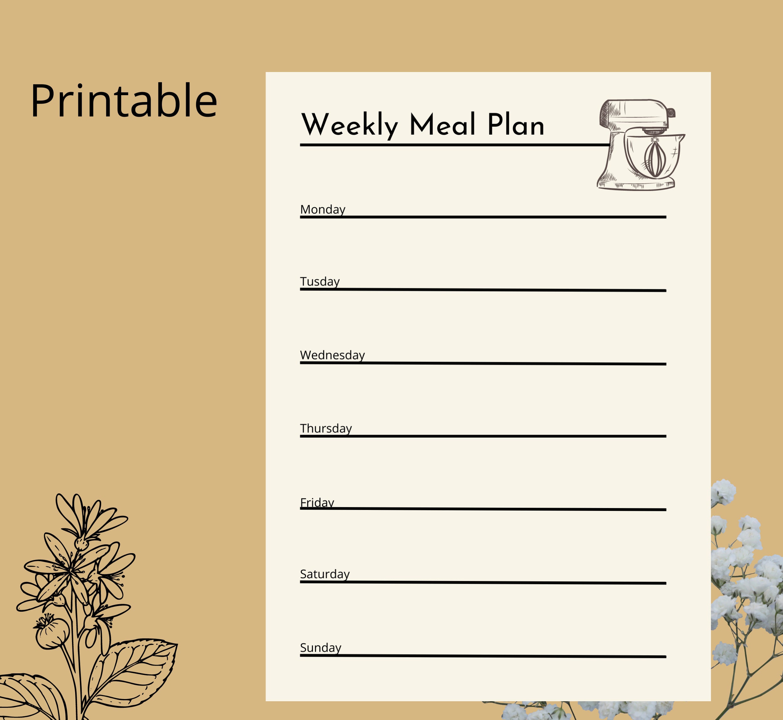 Weekly Meal Plan | Grocery List | Note Sheet | 3 Page Printable PDF ...