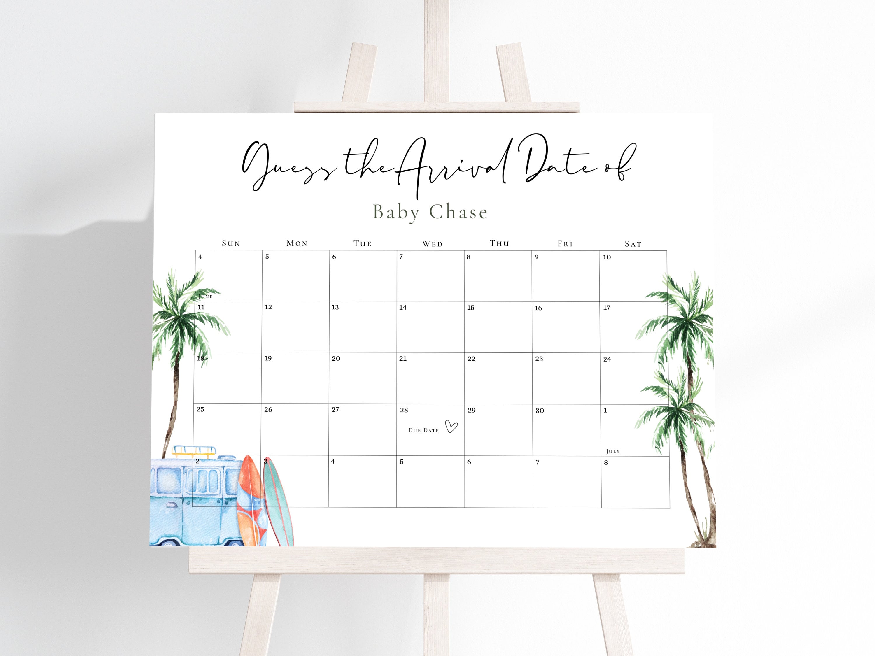 Guess the Arrival Date Baby on Board Baby Shower, Summer Due Date ...