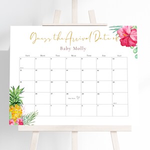 Guess the Arrival Date Aloha Baby Shower, Tropical Due Date Calendar ...
