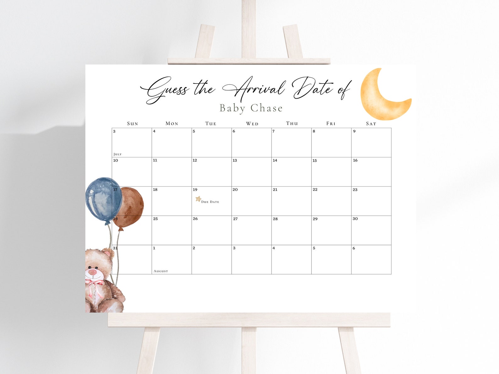 Guess the Arrival Date Teddy Bear Calendar Instant Download, Amazing ...