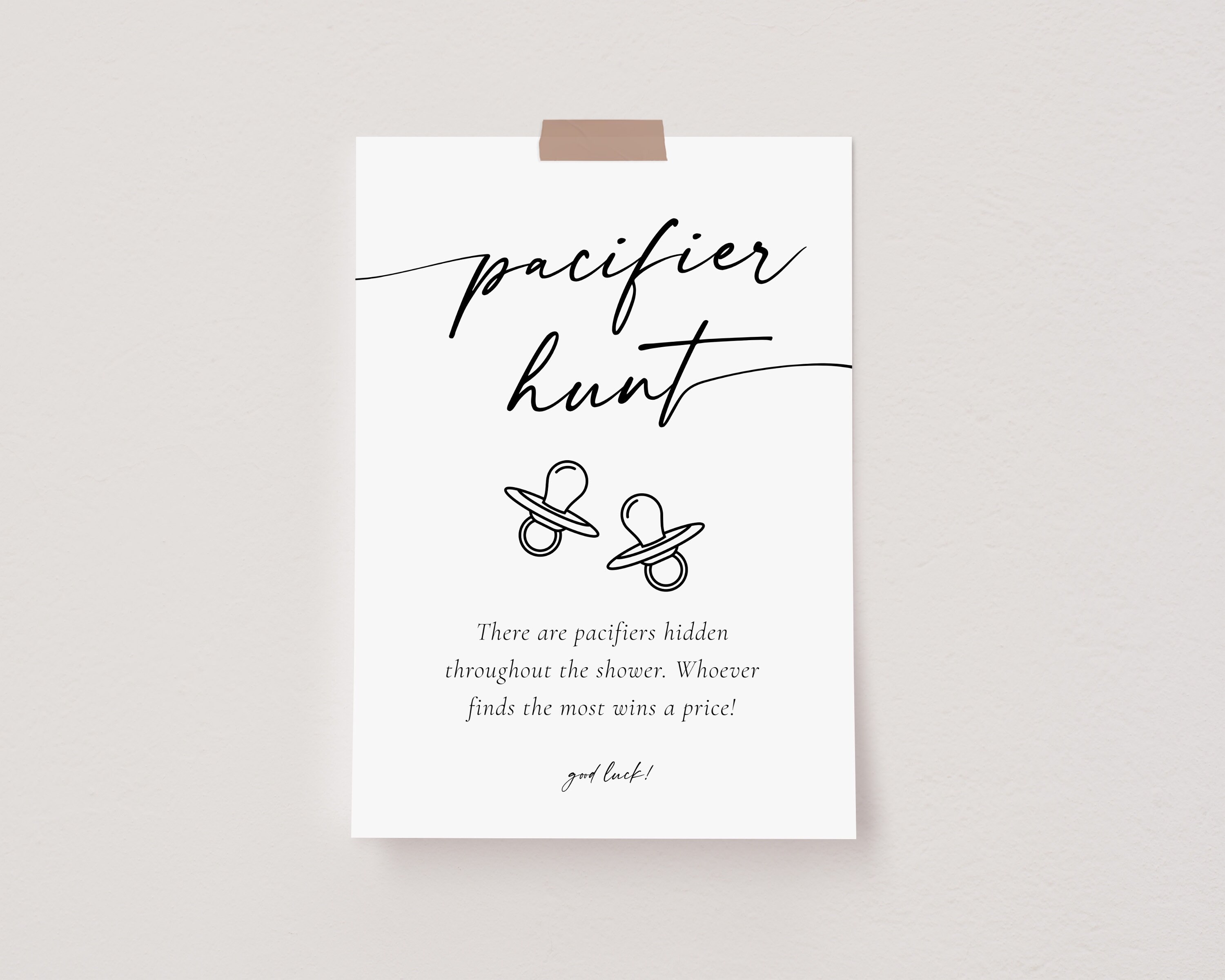 Pacifier Hunt Baby Shower Sign, Minimalist Baby Shower Game, Gender ...