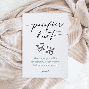 Pacifier Hunt Baby Shower Sign, Minimalist Baby Shower Game, Gender ...