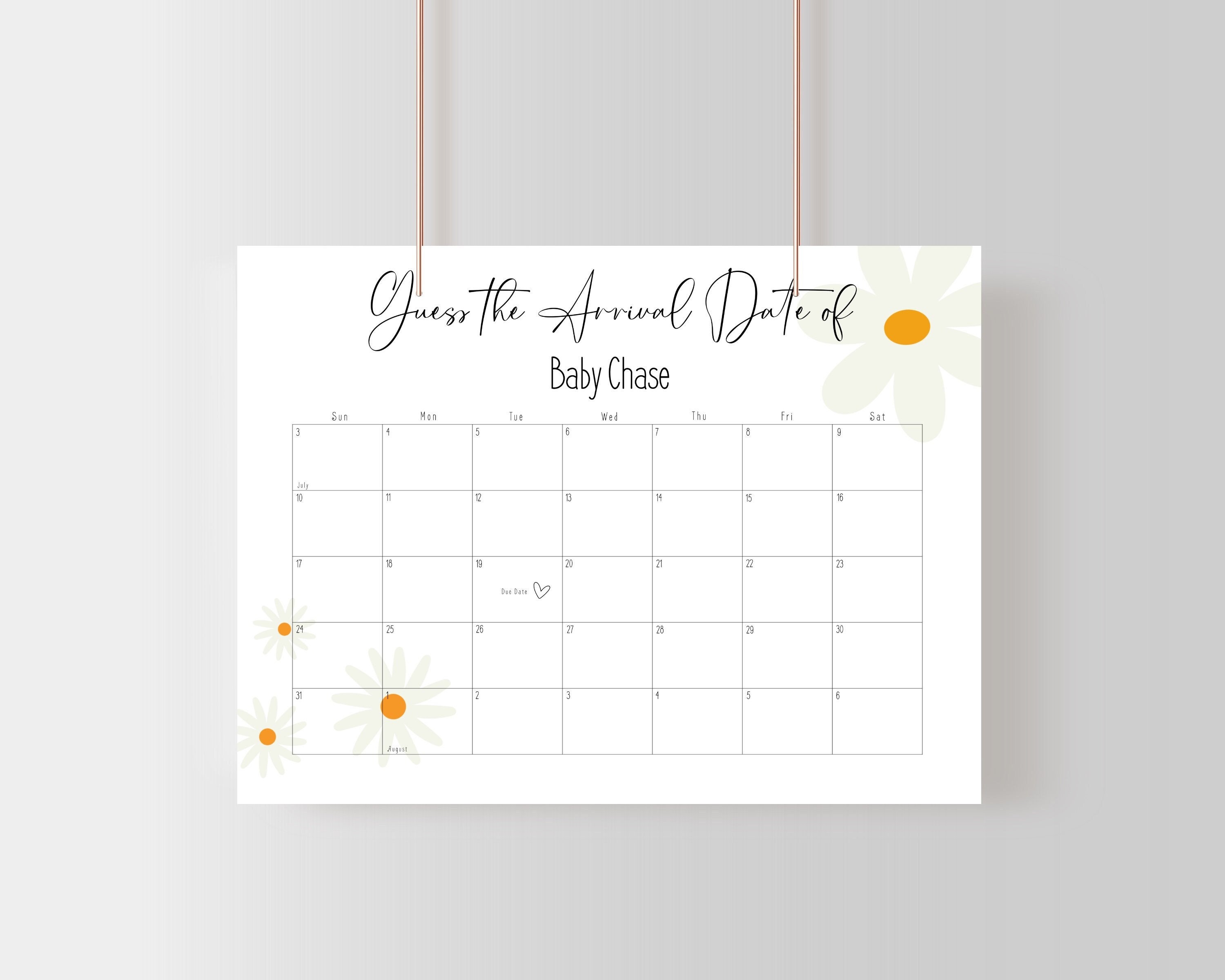 Guess the Arrival Date Groovy Baby Shower Due Date Calendar - Etsy