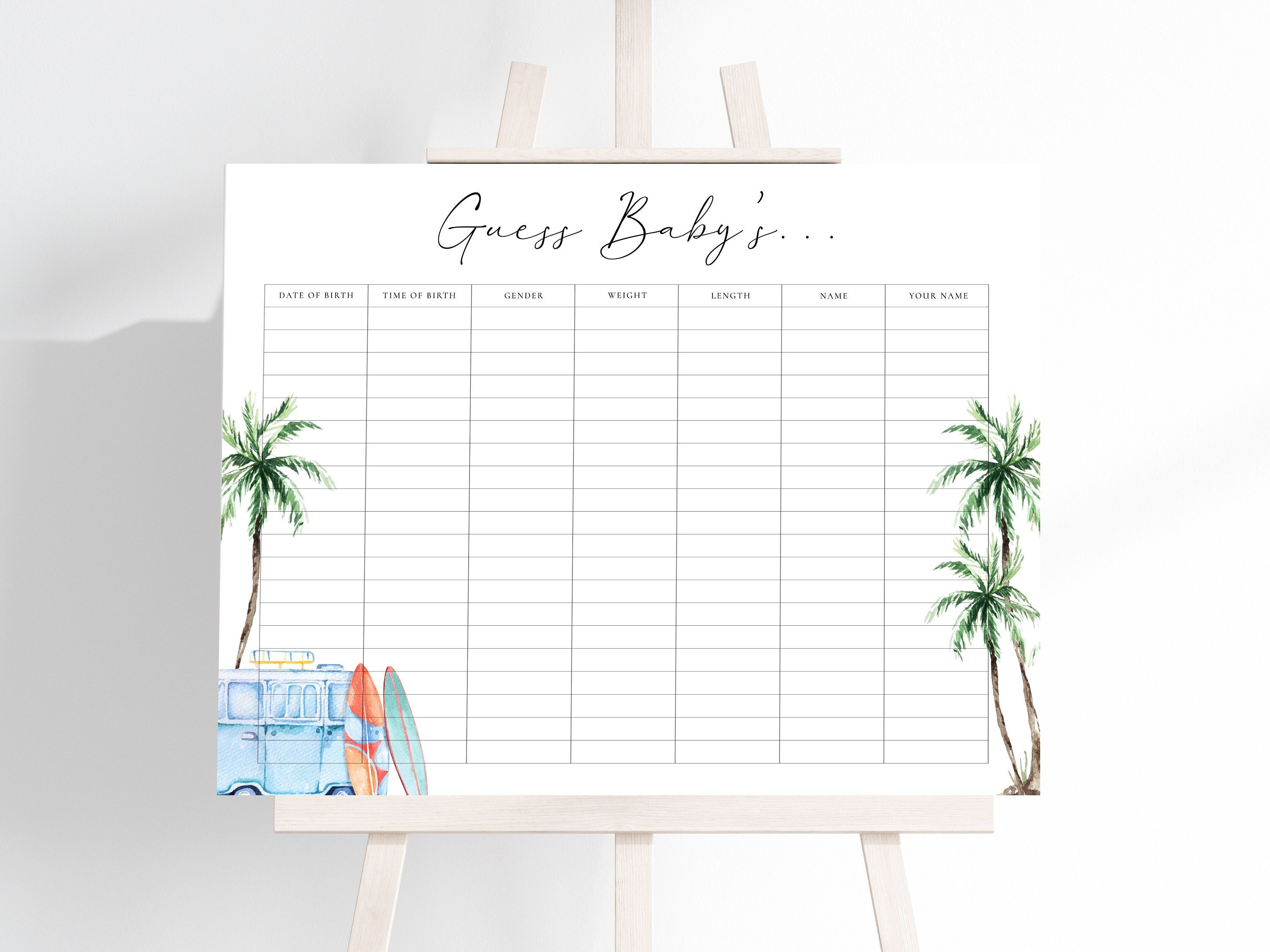 Guess Baby’s Stats Baby on Board Summer, Prediction Baby Shower Game ...