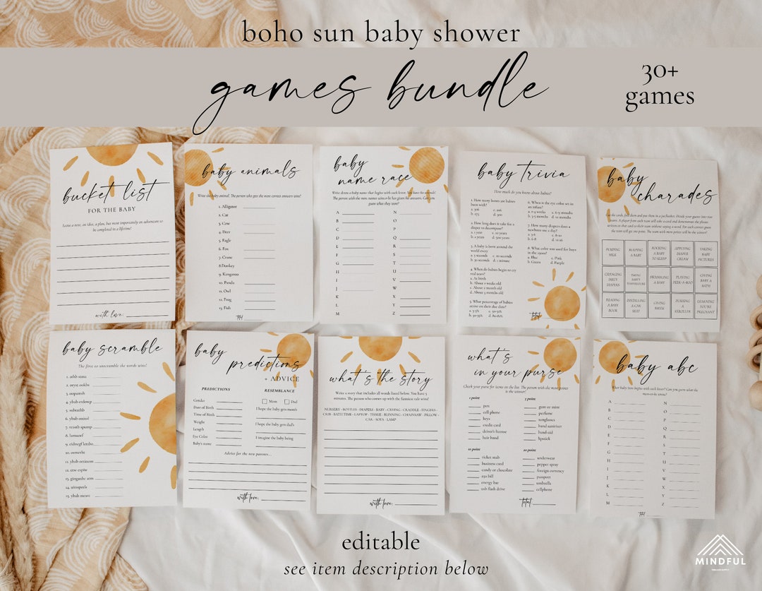 Boho Sun Baby Shower Games Bundle, Editable Games, Instant Download - Etsy