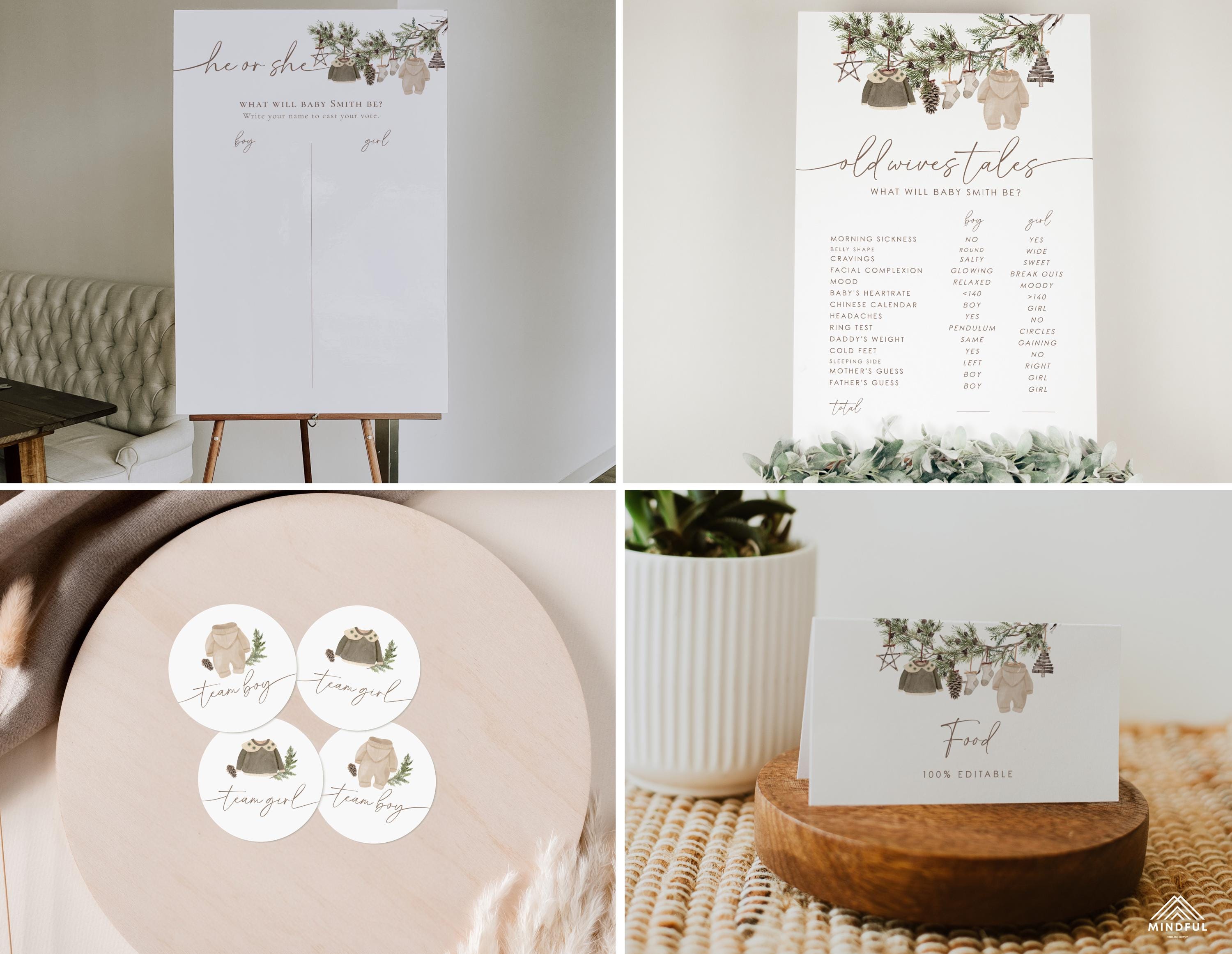 Winter Gender Reveal Bundle, Printable Baby Shower Games, Winter Decor ...