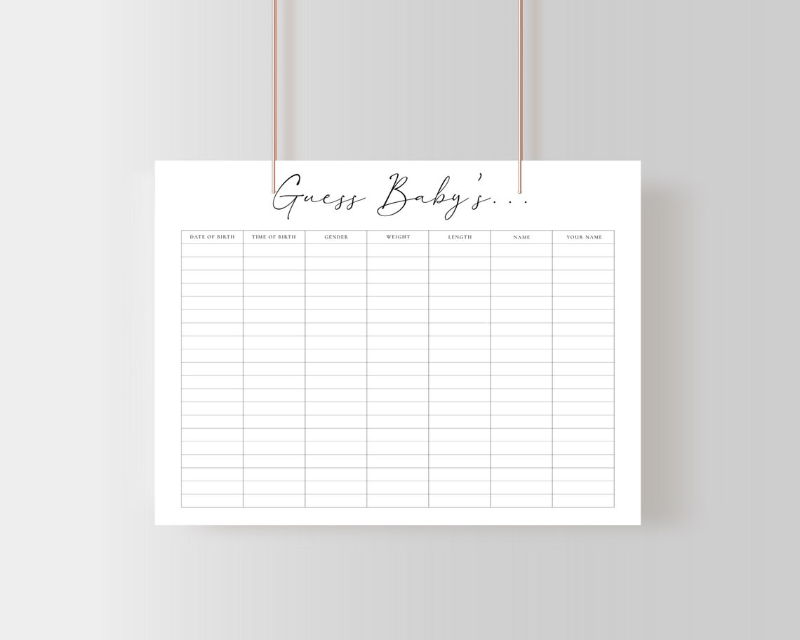Guess Baby’s Stats Minimalist, Prediction Baby Shower Game, Baby Pool ...